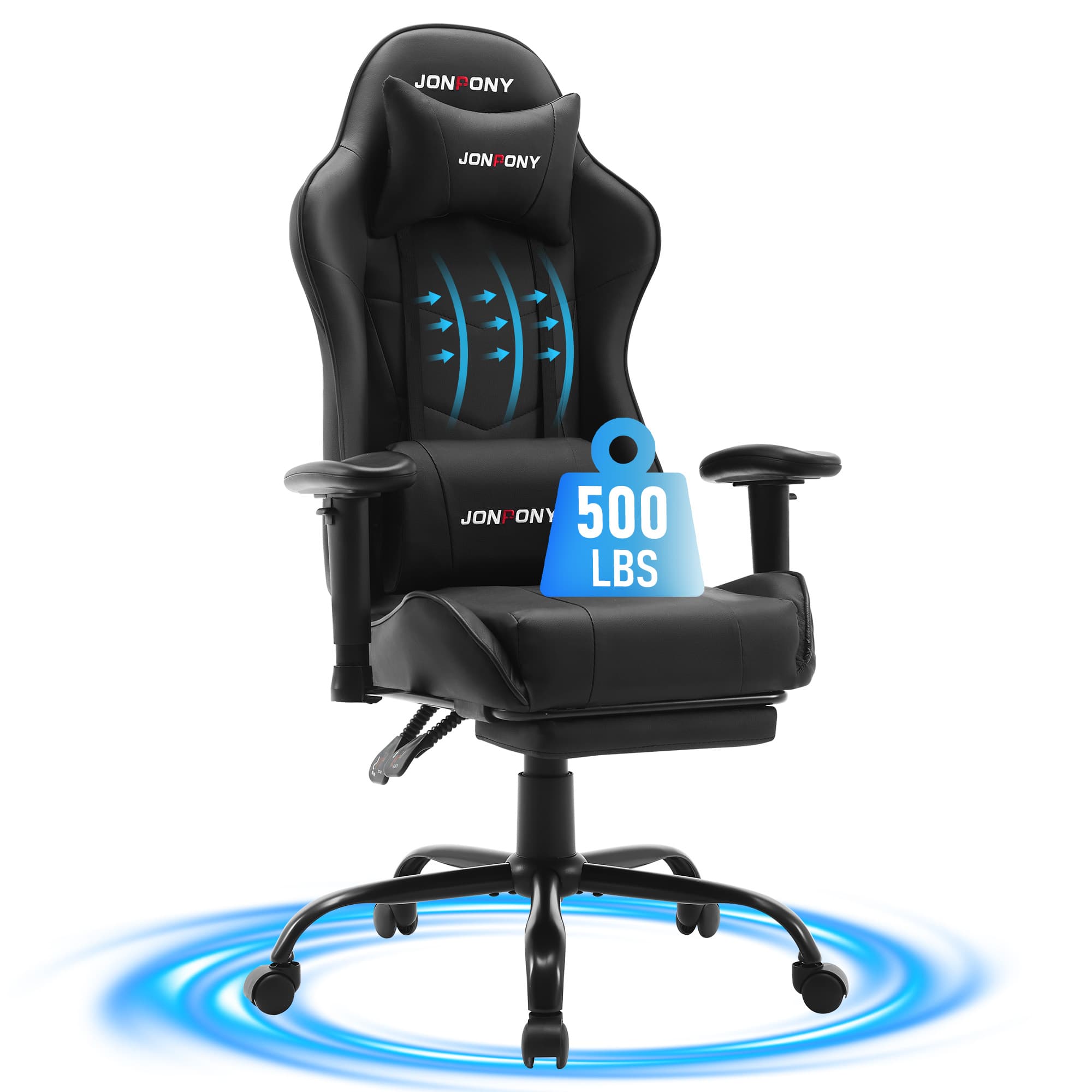 JONPONY Big and Tall 500LBS Gaming Chair with Footrest and Lumbar Supp