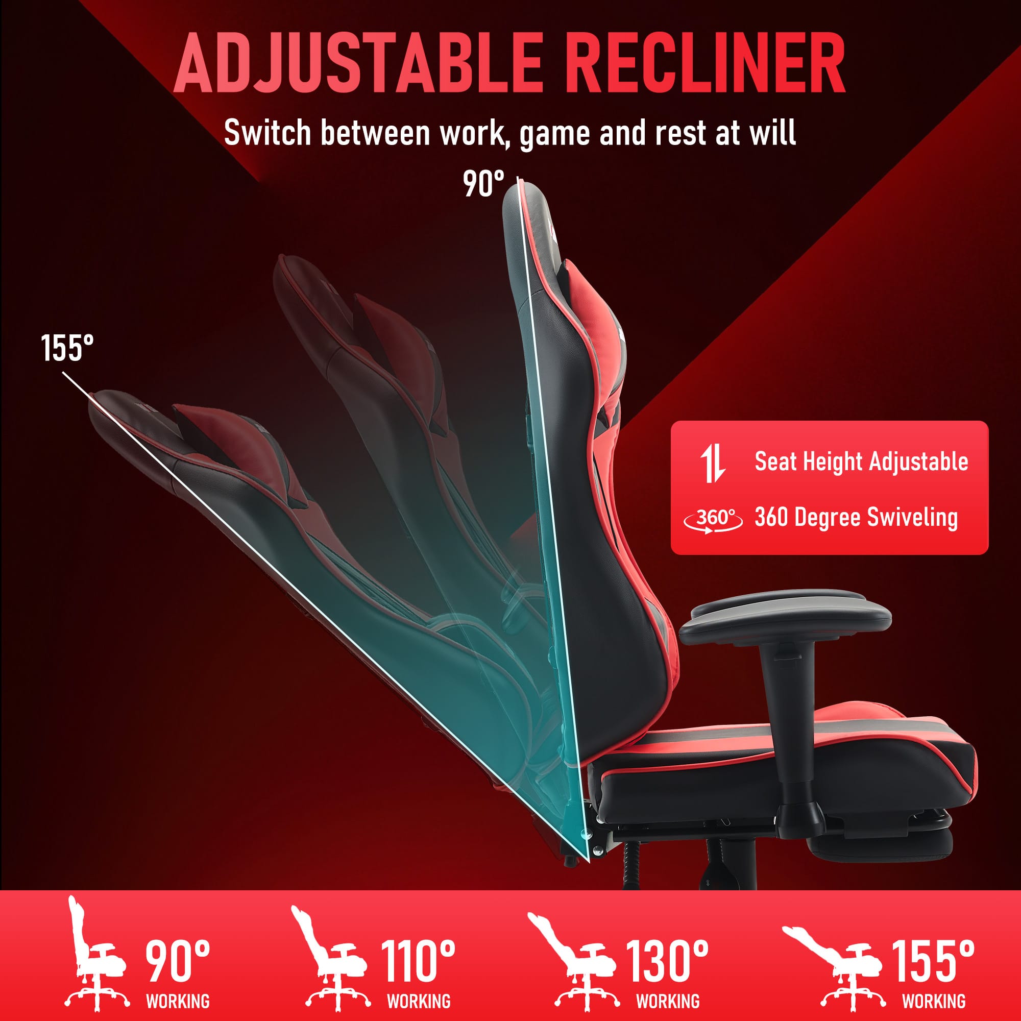 JONPONY Big and Tall 500LBS Gaming Chair with Footrest and Lumbar Supp