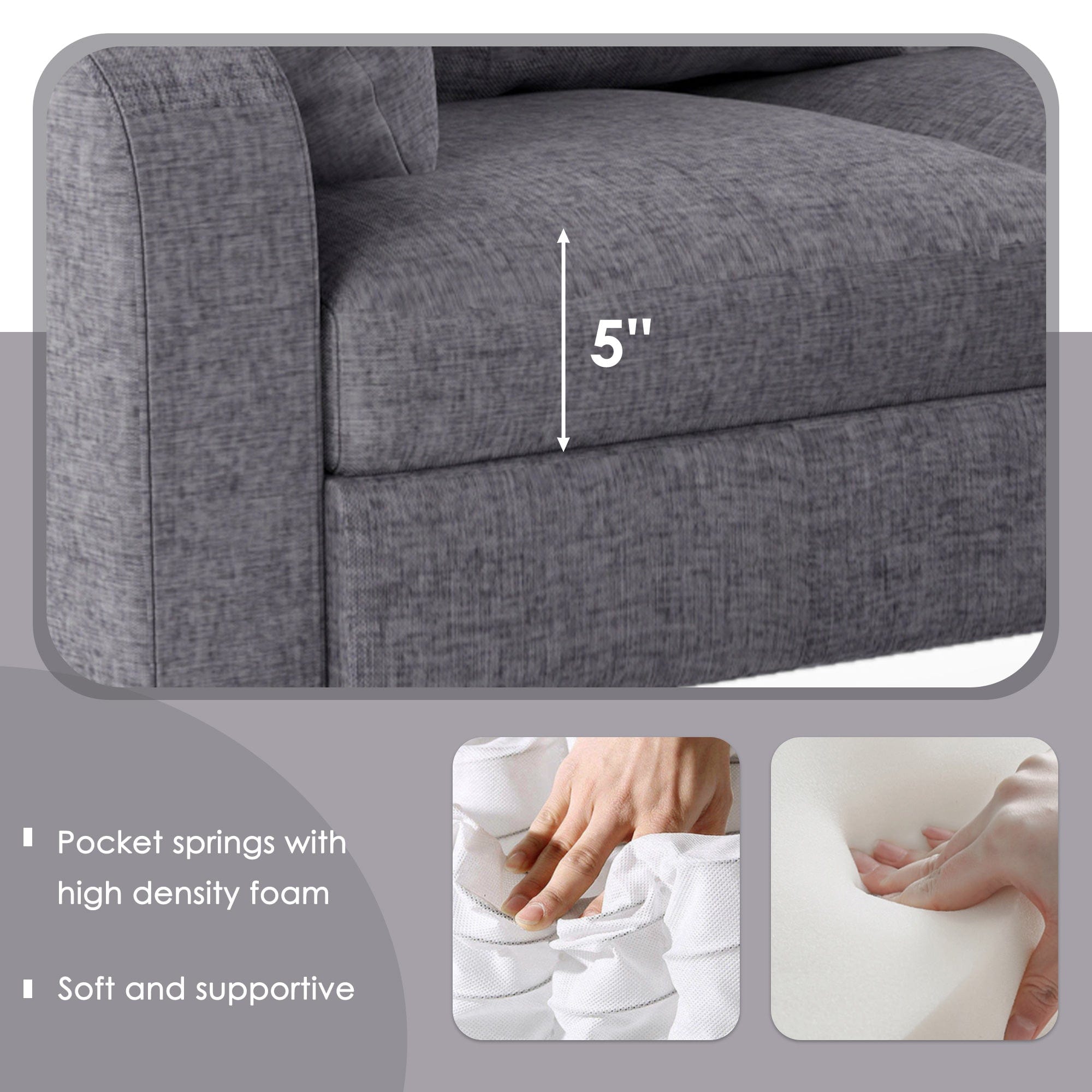 JONPONY 87" Modern Sectional Sofa with coffee table,6-Seat Couch Set w